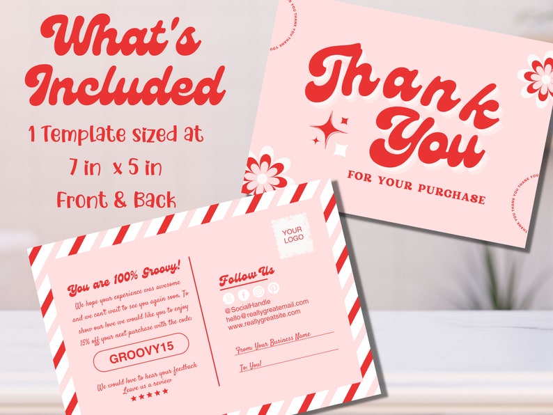 Editable Retro Pink Small Business Thank You for Your Purchase Package ...