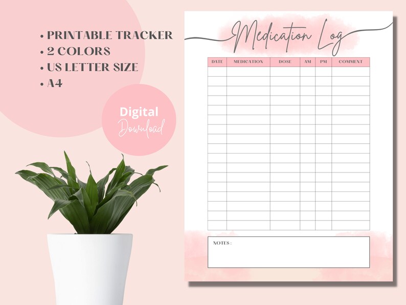 Medication Log Chart Medicine Schedule Vitamins Supplements - Etsy