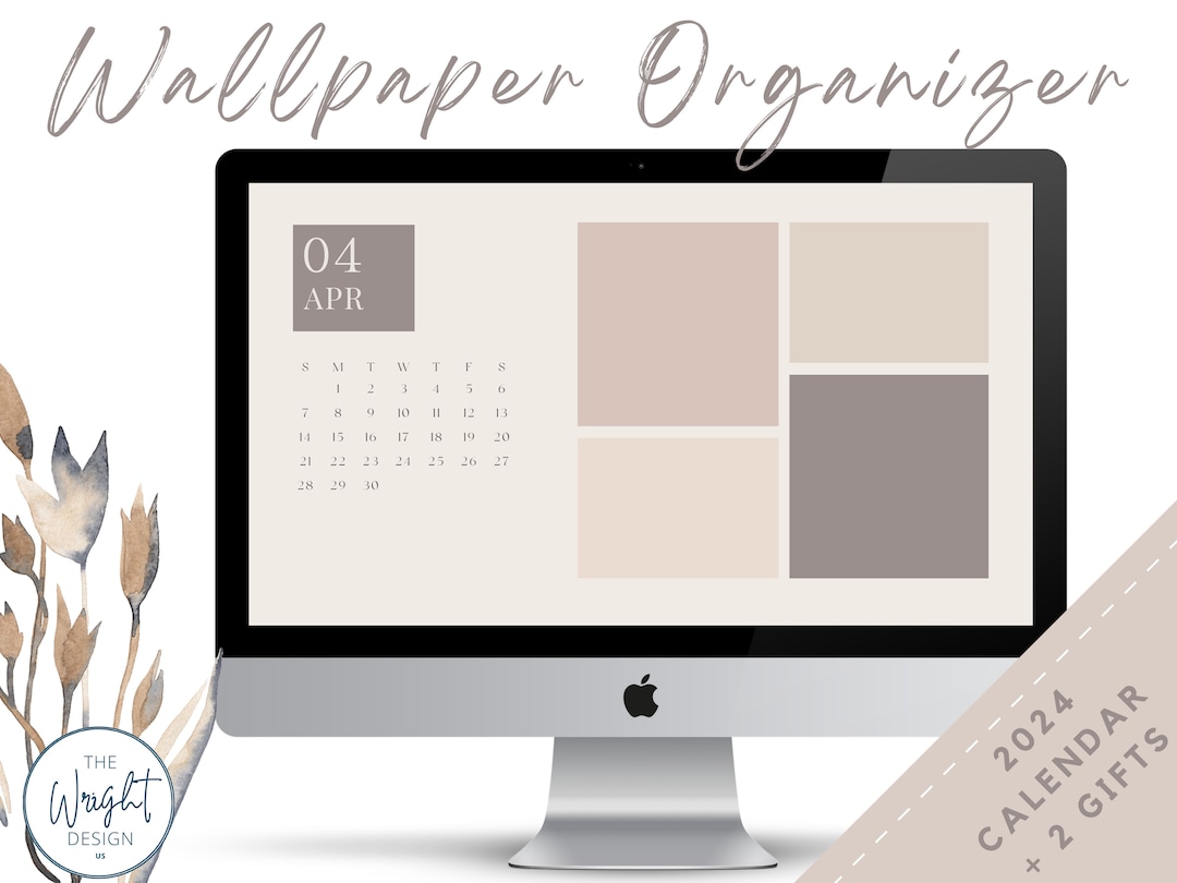 2024 Cute Neutral Desktop Wallpaper Organizer Calendar, Daisy Floral ...