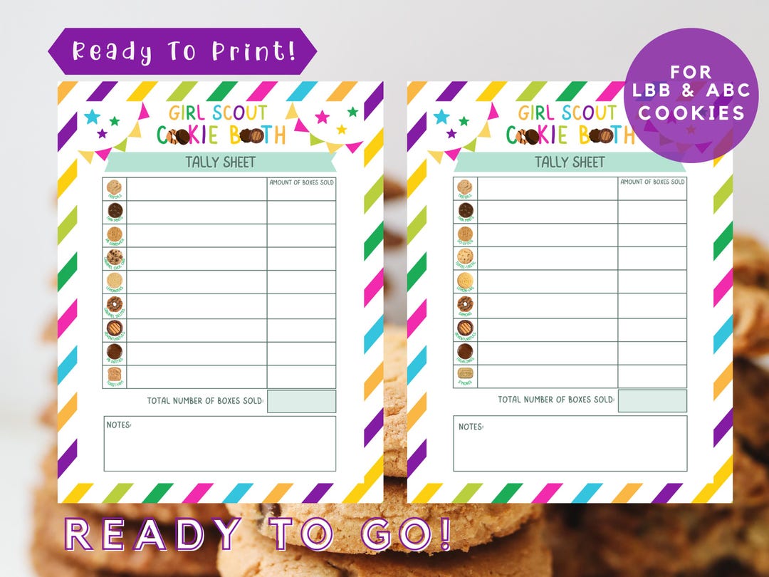 Printable Tally Sheet Girl Scout Cookie Booth 2024 2025, LBB ABC Cookie ...