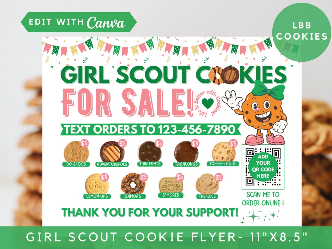 Girl Scout Booth Sign 2025, LBB Cookie Menu, QR Code Printable Price ...