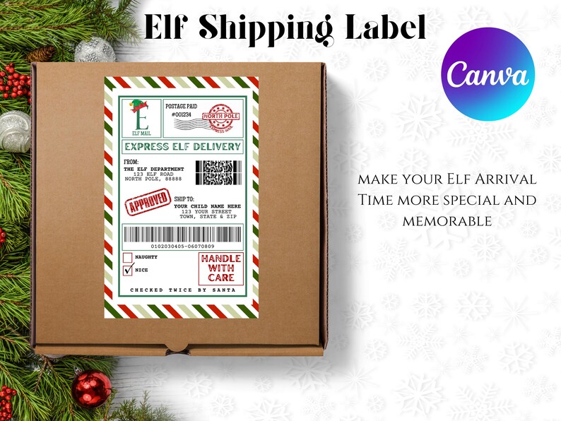 Editable Elf Santa Shipping Label, Printable Christmas North Pole Mail ...