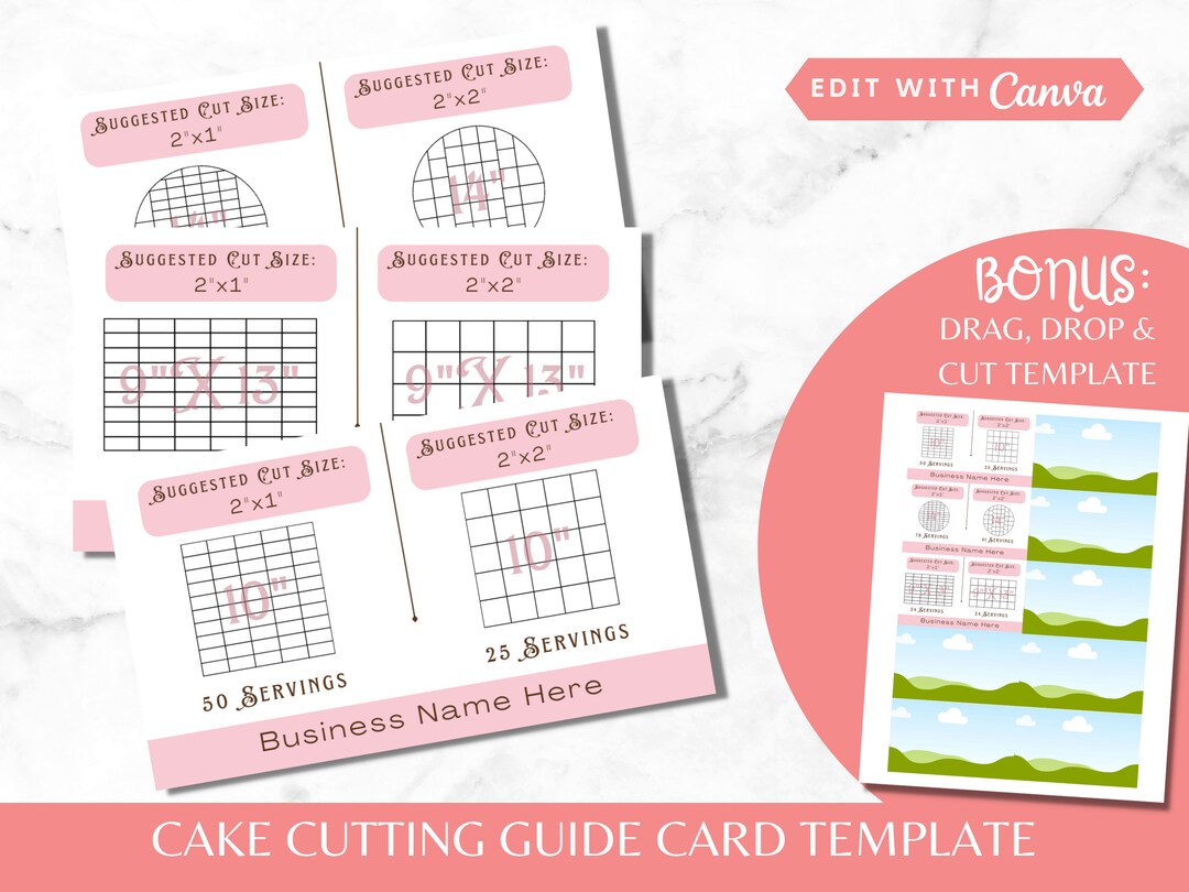 Bakery Small Business Cake Cutting Guide Template Pink Insert - Etsy