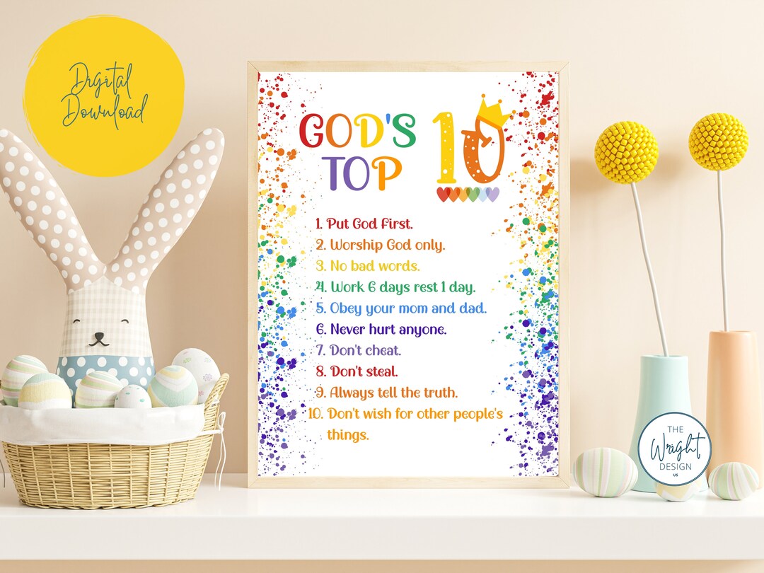Gods Ten Commandments Poster for Kids Colorful Sunday School - Etsy