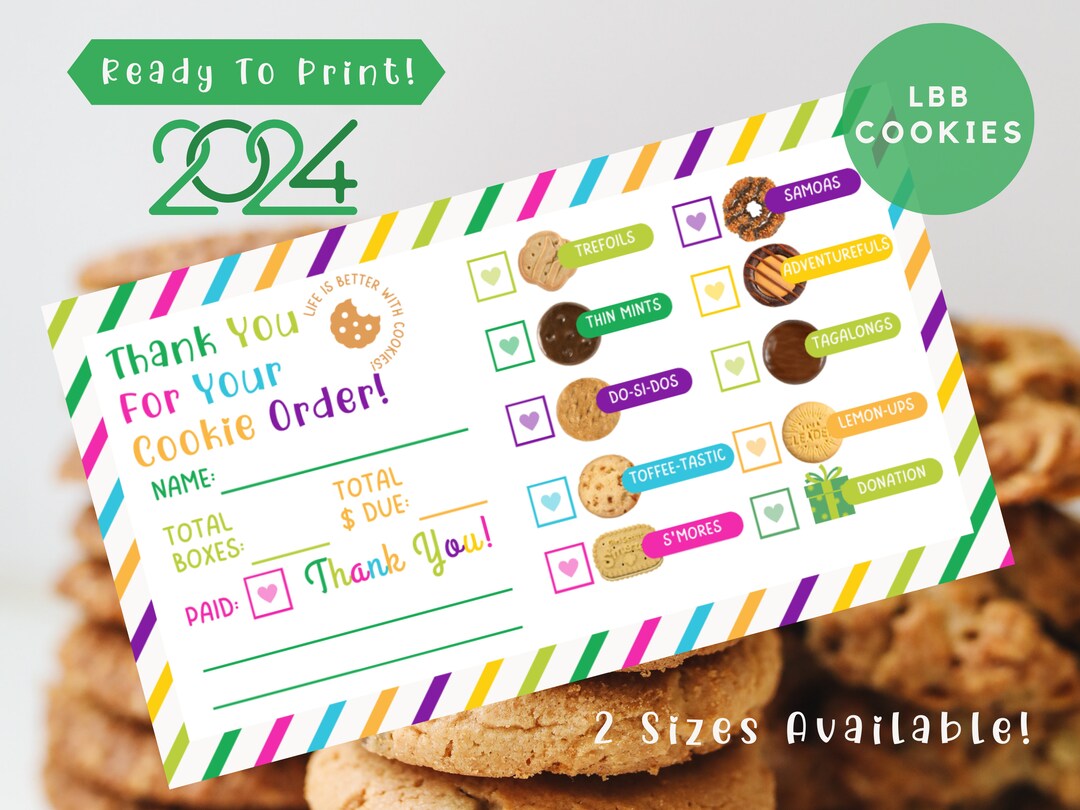 2023 2024 Girl Scout Cookie Thank You Note, Printable LBB Order Form ...