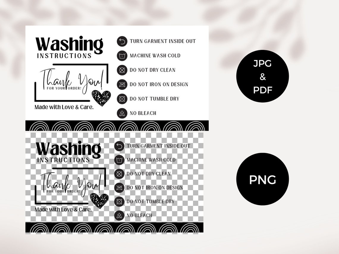 T-shirt Care Instructions Card, HTV Washing Instructions Printable ...