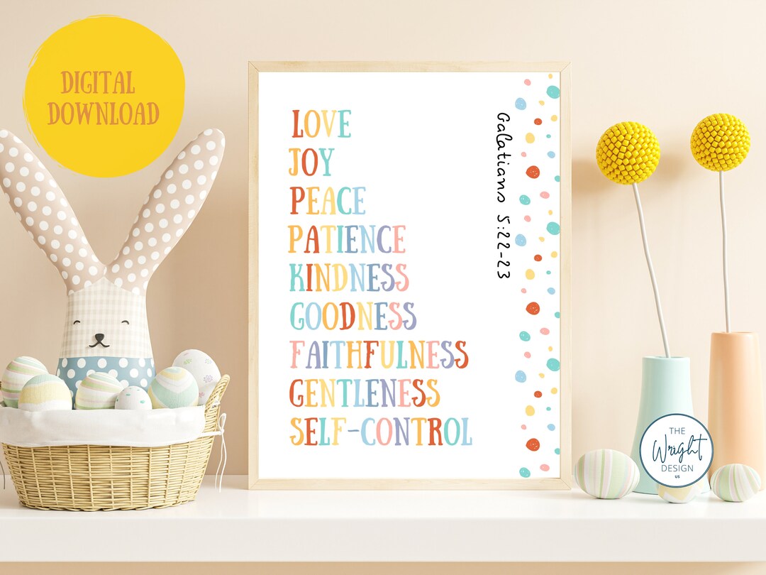 Sunday School Wall Art for Kids, Fruit of Spirit Printable Sign ...