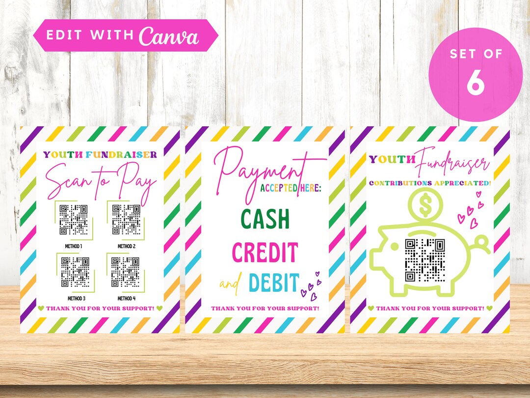 Fundraiser Booth Payment Sign | QR Code Scan to Pay | Youth School ...