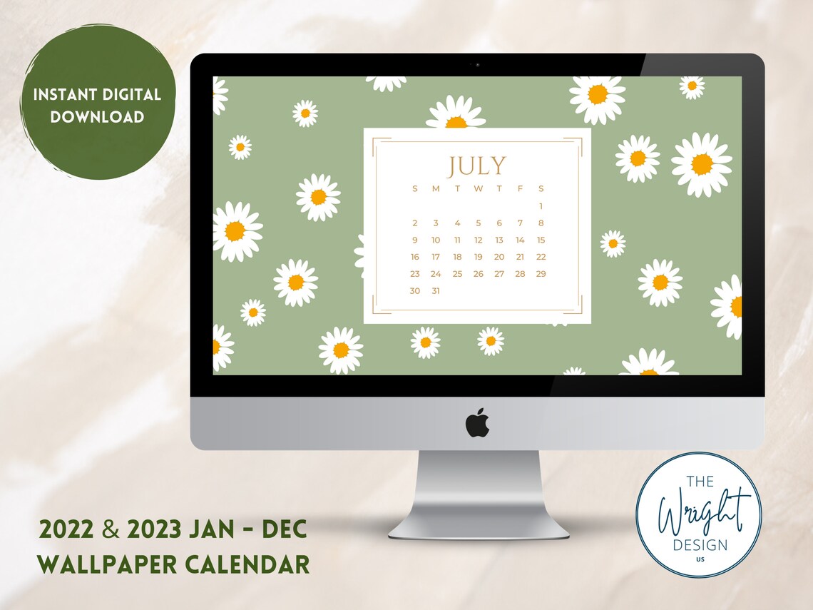 2022 2023 Cute Green White Daisy Desktop Wallpaper Calendar | Etsy