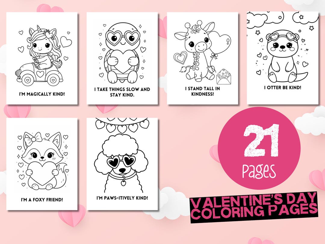 Animal Valentine Printable Coloring Pages for Kids | Heart Friend ...