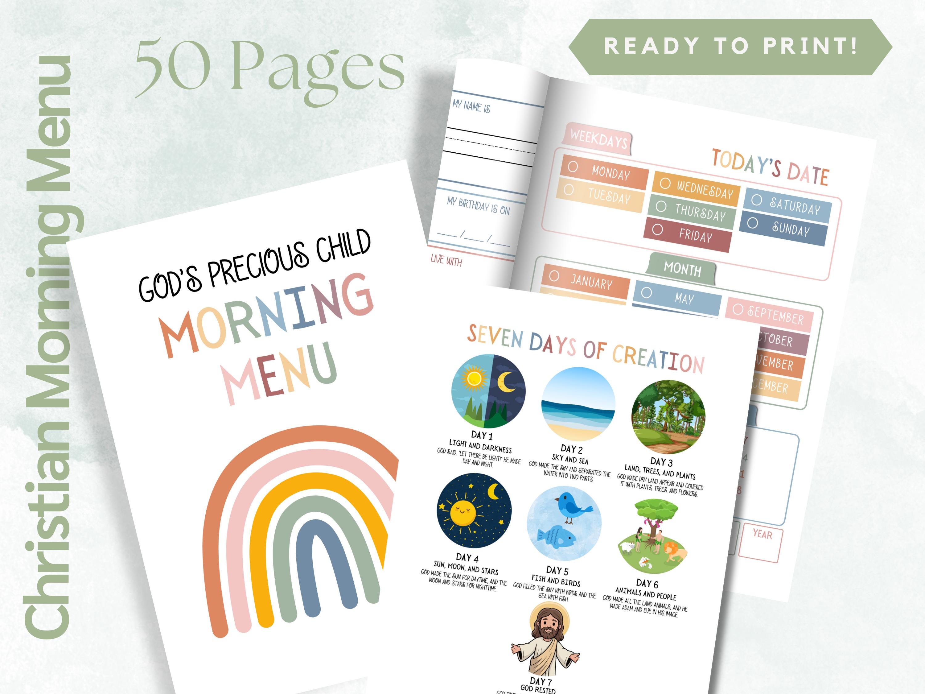 Christian Preschool Morning Menu Printable – 50 Gospel-based Worksheets ...