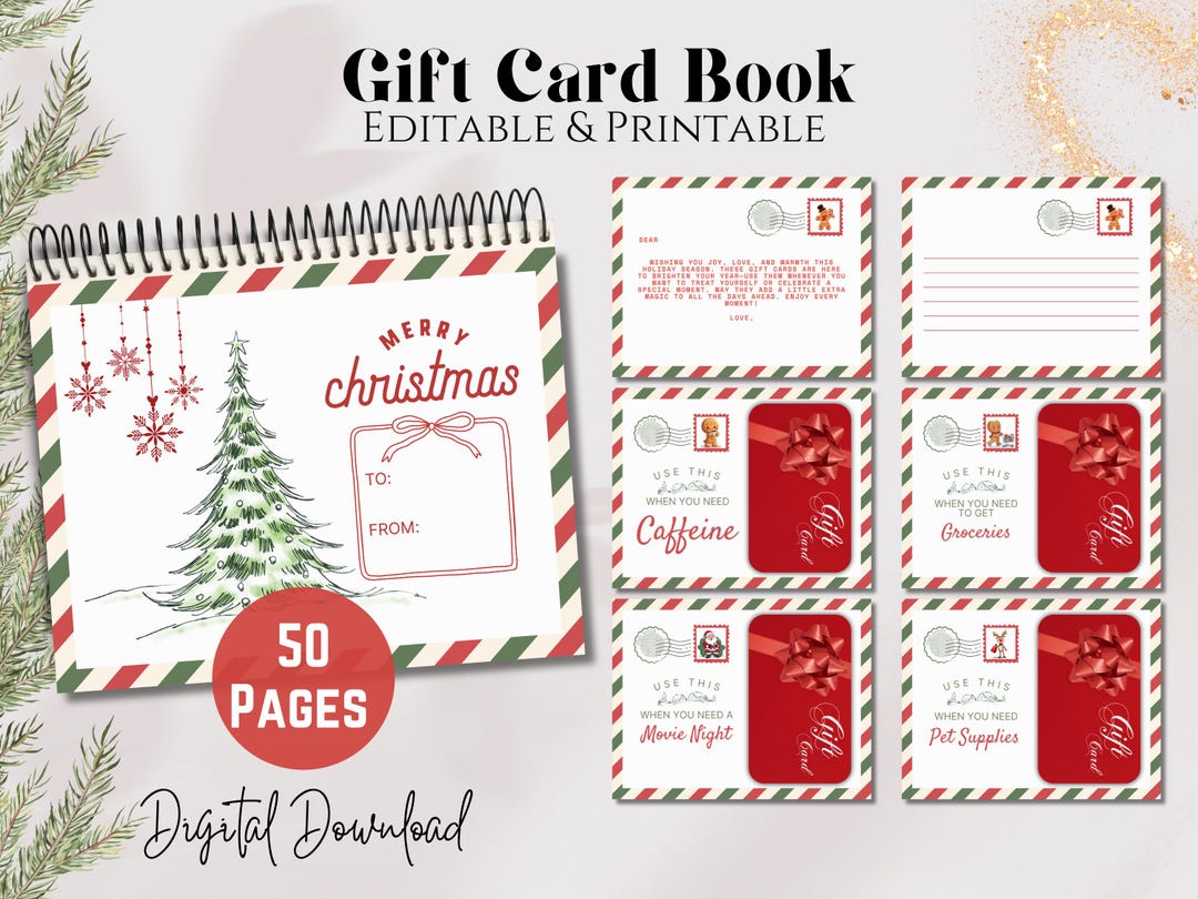Printable Christmas Gift Card Book |college Care Package |gift for ...