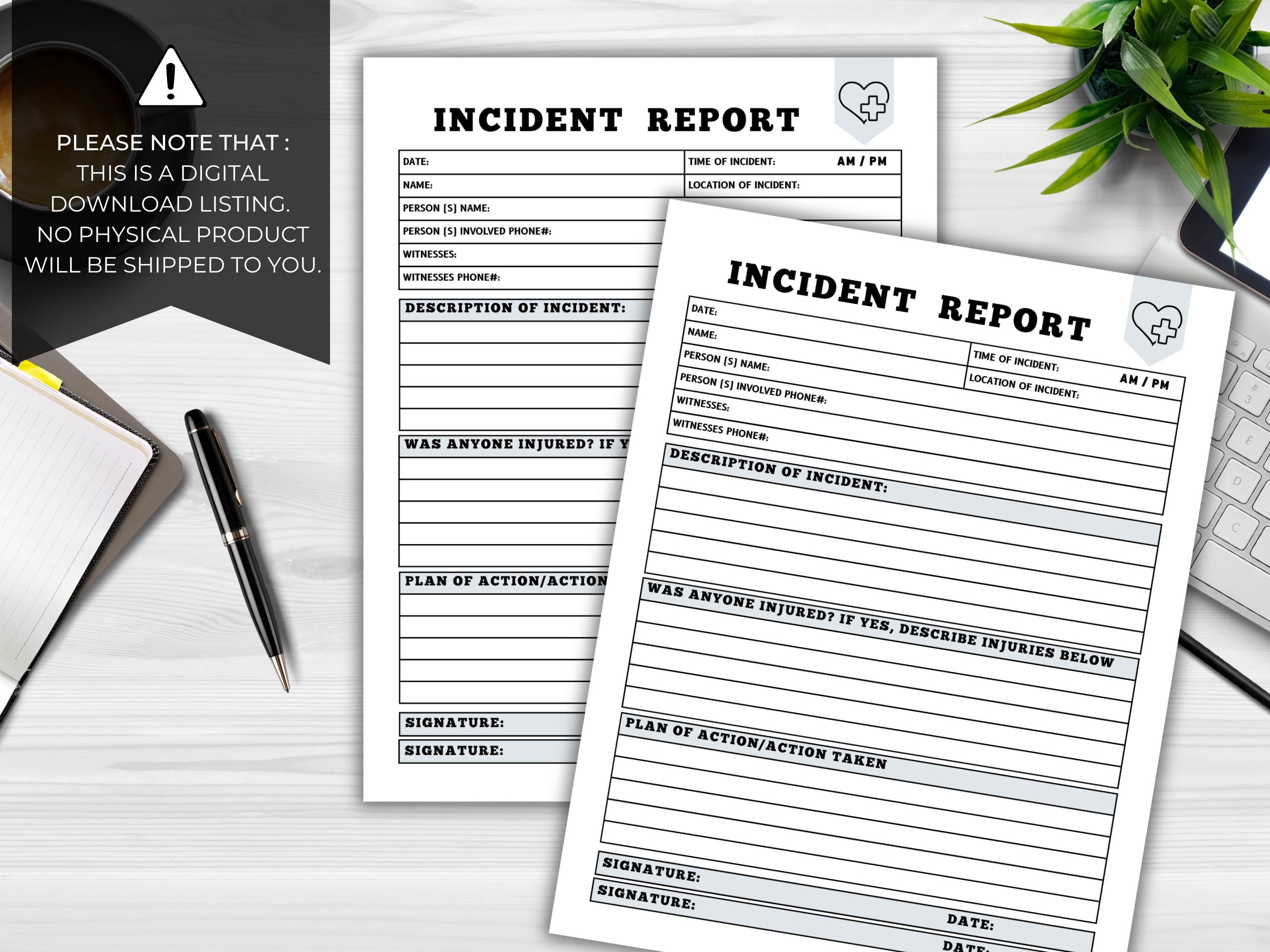 Incident Report Form, Daycare Ouch Accident Log Tracker, Printable ...