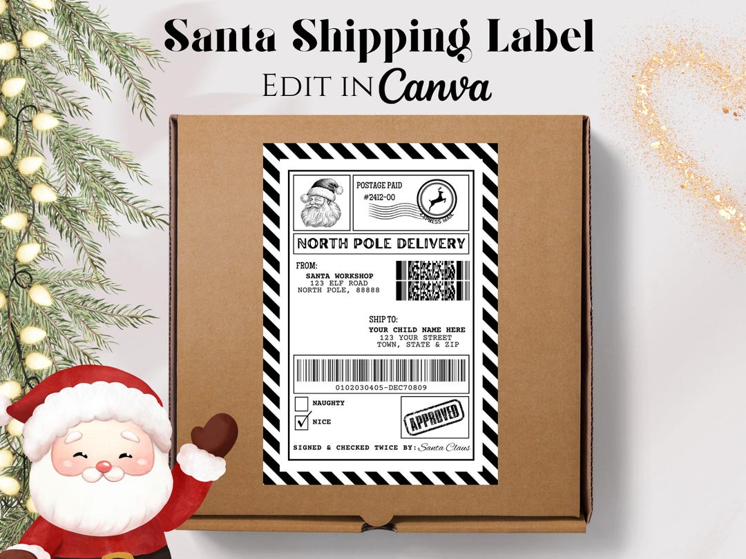 Editable Santa Shipping Label, Printable Christmas North Pole Mail ...