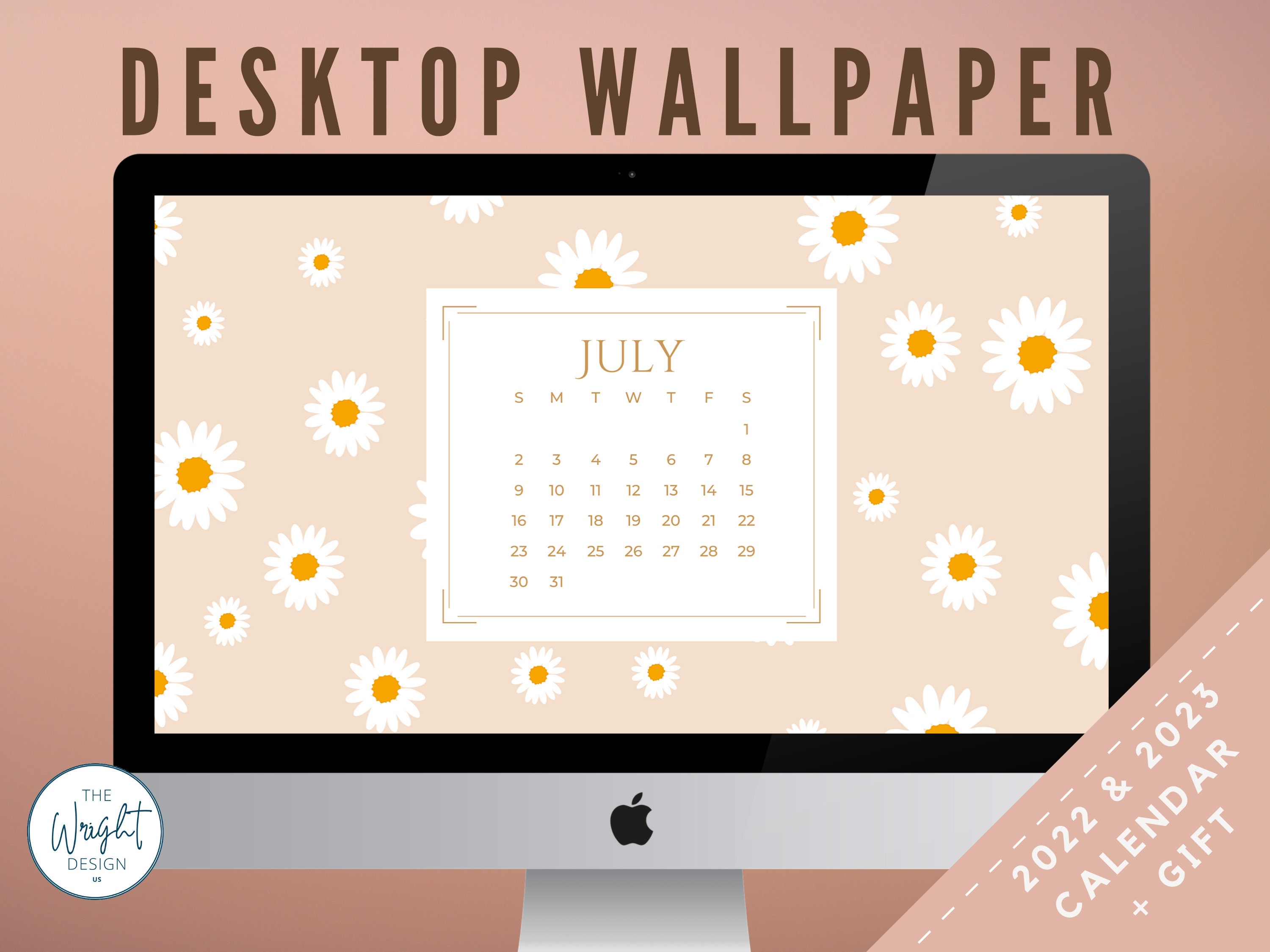 2022 2023 Cute Pink Daisy Desktop Wallpaper Calendar Mac - Etsy