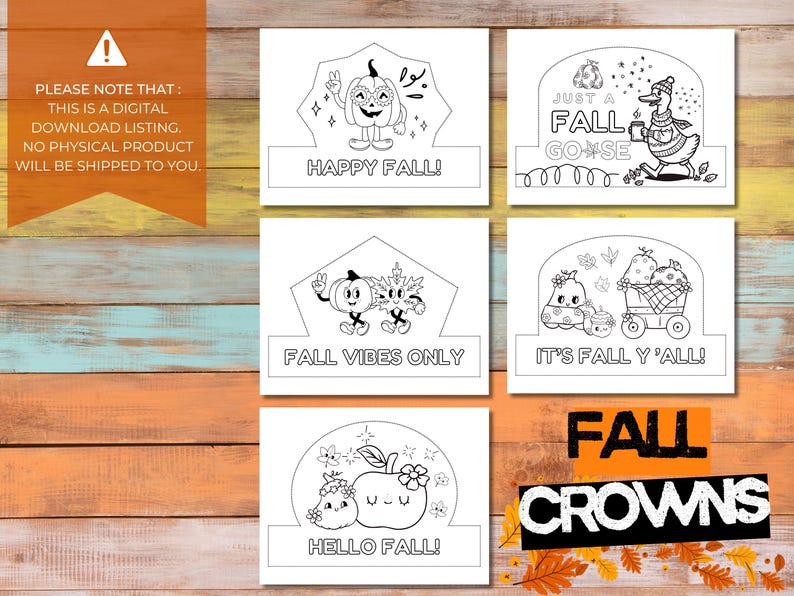 Fall Paper Crown Printable for Kids | Autumn Coloring Craft | Digital ...