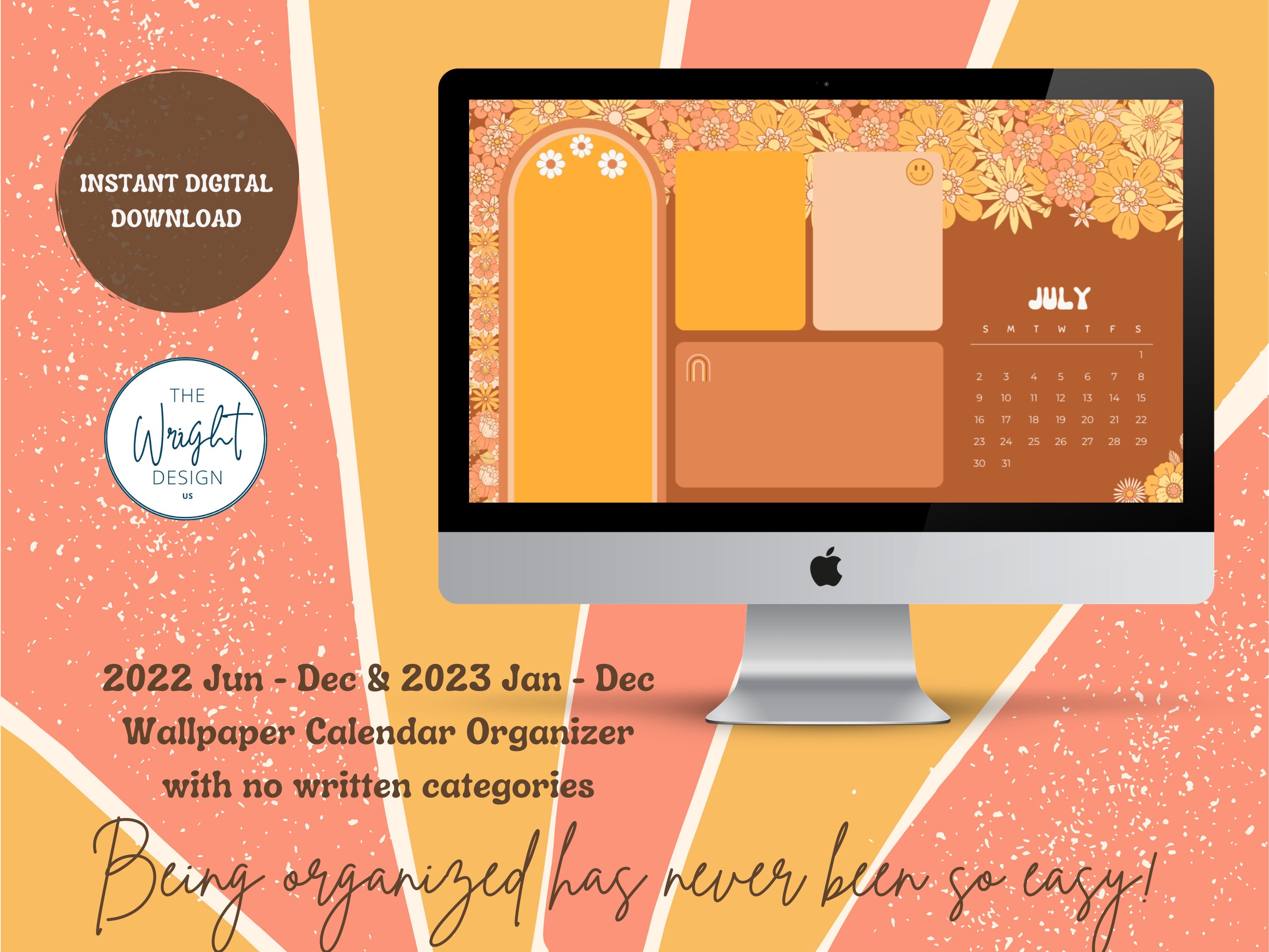 Retro Desktop Wallpaper Organizer 2022 2023 Calendar Orange - Etsy