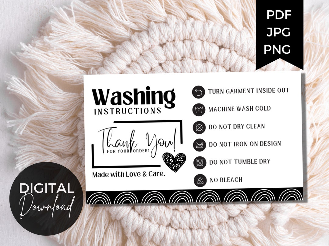 T-shirt Care Instructions Card, HTV Washing Instructions Printable ...