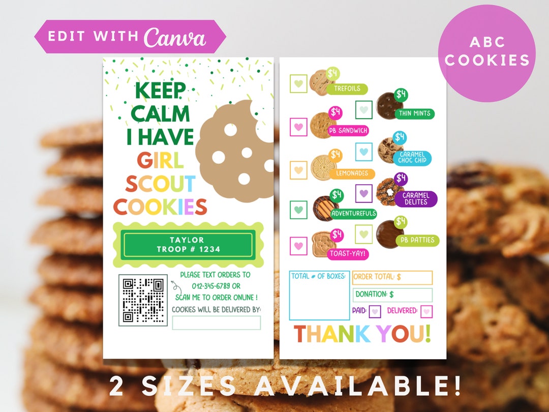 Girl Scout Cookie Thank You Note 2025, Editable ABC Order Form Sale ...