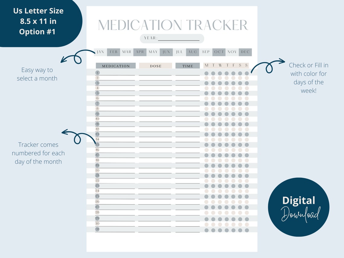 Minimalist Printable Medicine Tracker Daily Weekly Medication - Etsy