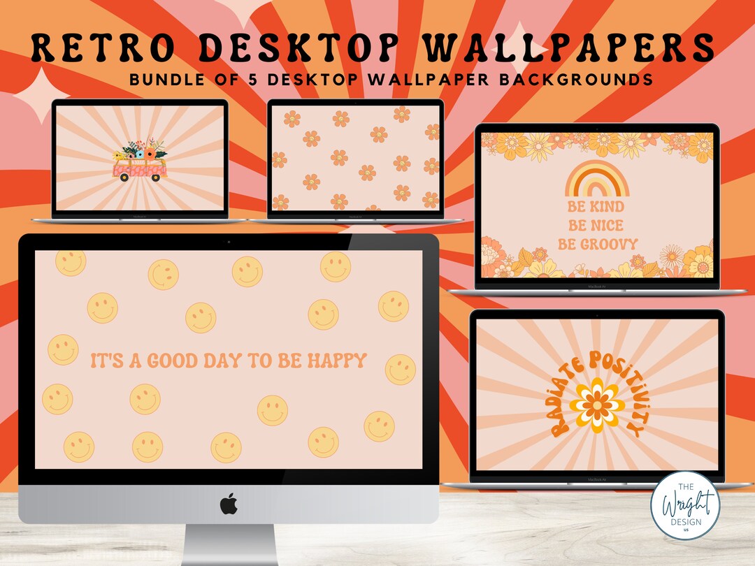 Retro Pink Daisy Desktop Wallpaper, Bundle of 5 Cute 70s Inspired ...