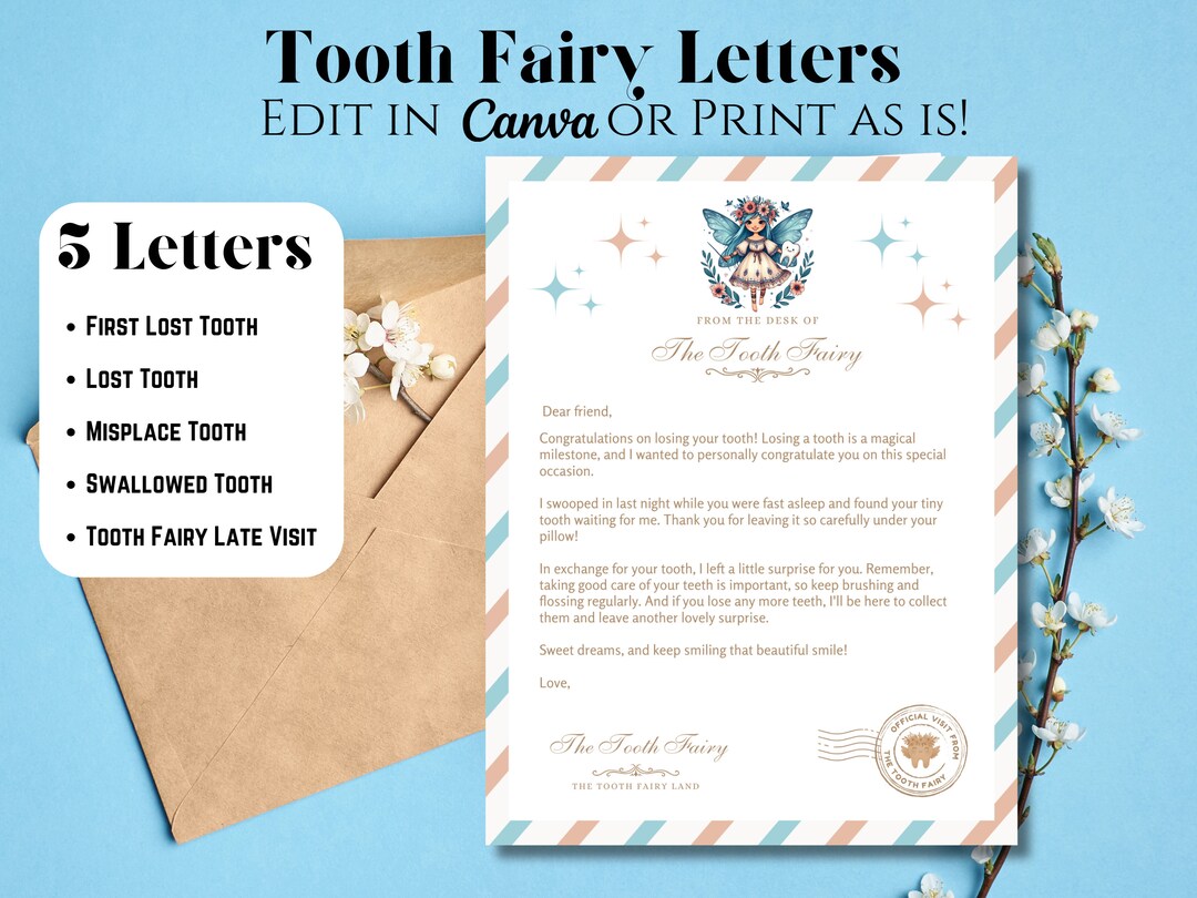 Editable Printable Tooth Fairy Letters, Five Templates, First Another ...