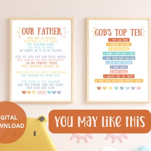 Lords Prayer Colorful Kids Printable Wall Art, Matthew 6 Scripture ...