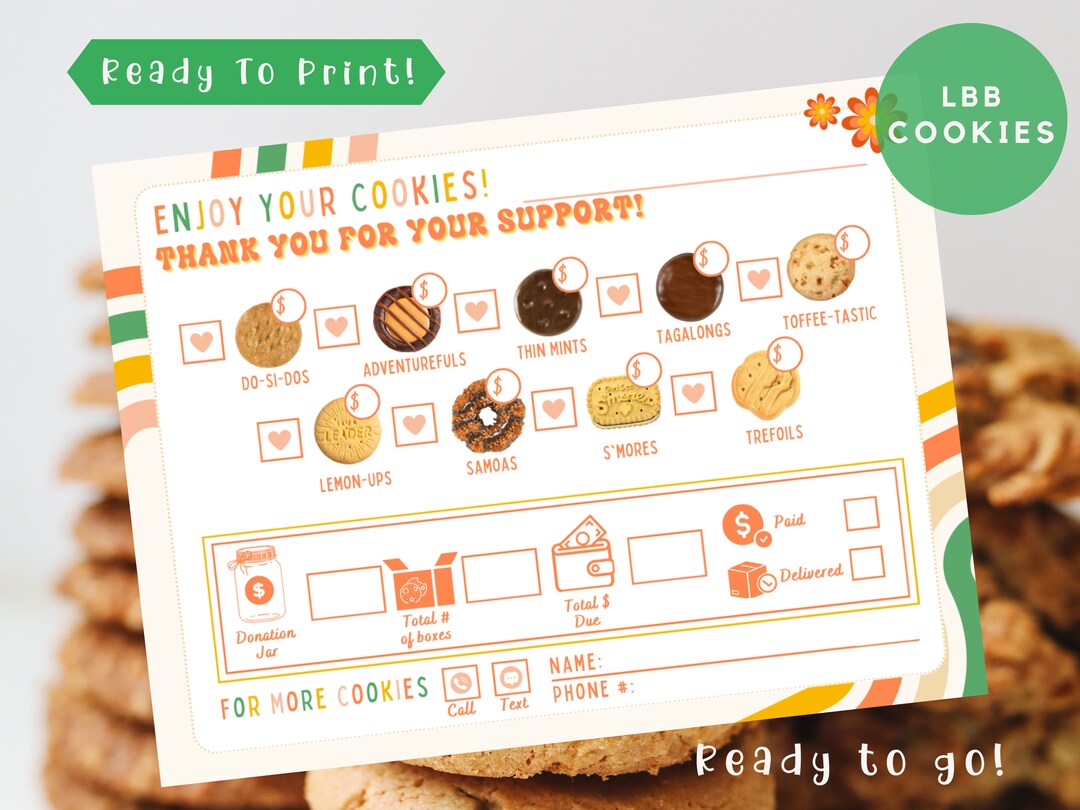 LBB Girl Scout Cookie Thank You Card, 2023 2024 Printable Order Form ...