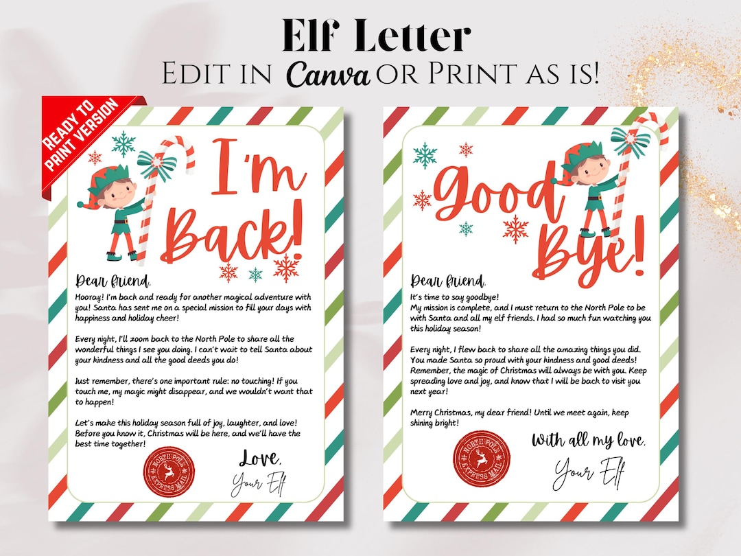 Elf I'm Back Return Arrival Letter Printable and Editable. Elf Goodbye ...