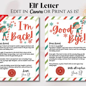 Elf I'm Back Return Arrival Letter Printable and Editable. Elf Goodbye ...