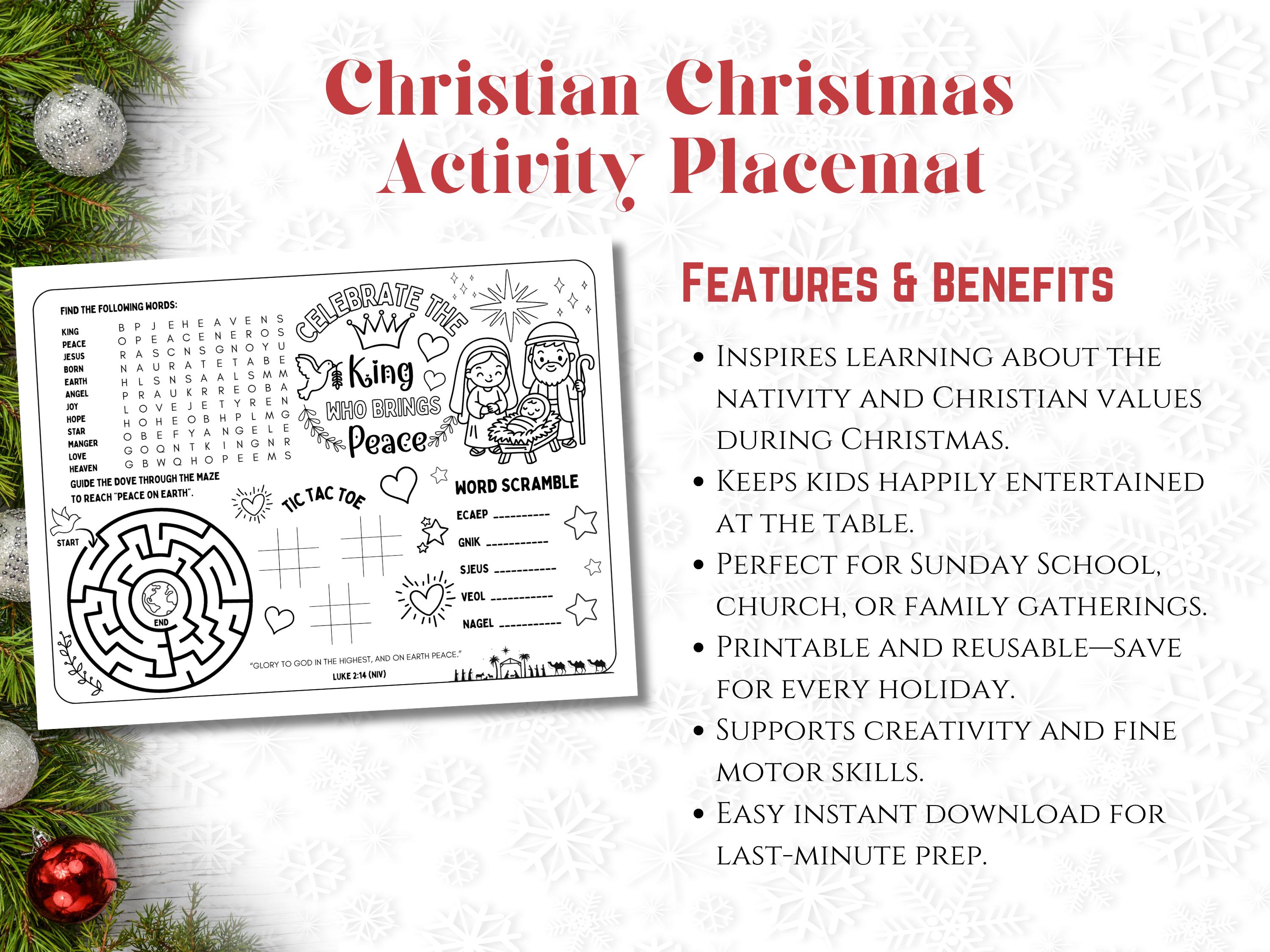 Christmas Coloring Placemat for Kids Christian Nativity Printable ...