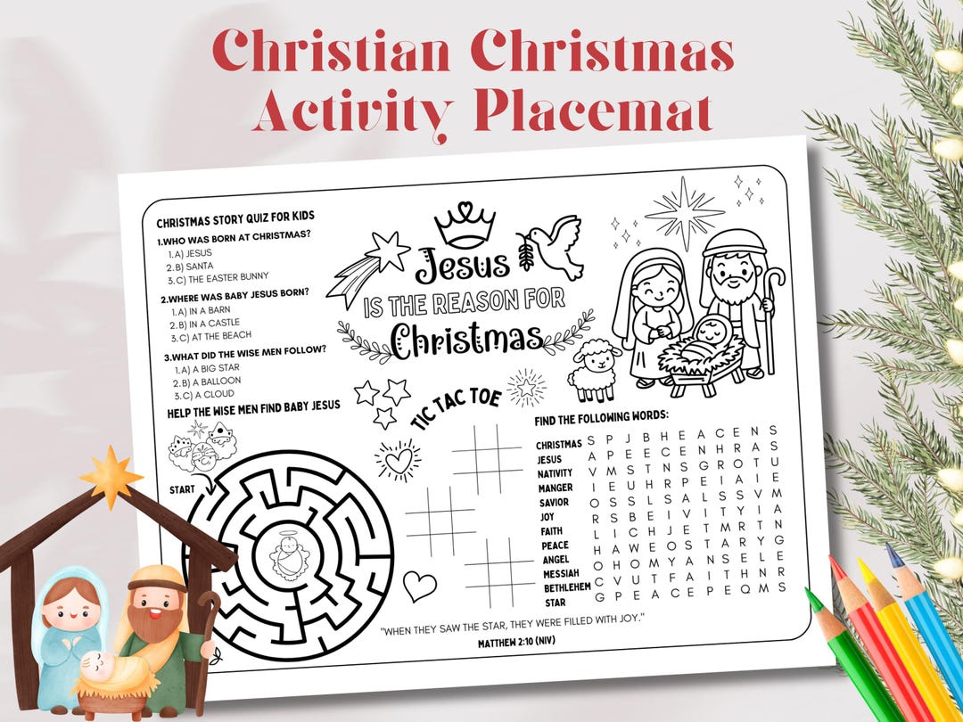 Printable Christmas Coloring Placemat for Christian Kids, Christmas ...