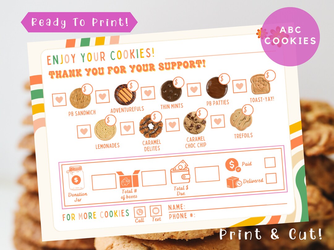 ABC Girl Scout Cookies 2023 2024 Thank You Card, Printable Delivery ...