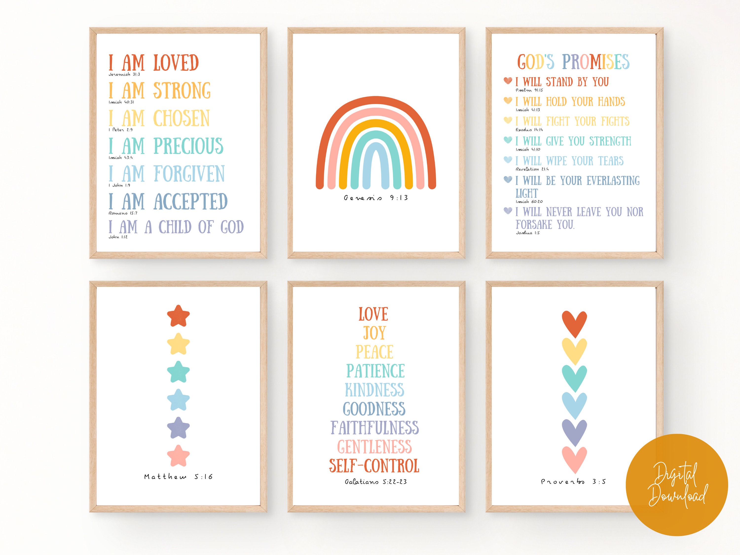 Set of 6 Christian Bible Verse Poster for Kids Children - Etsy