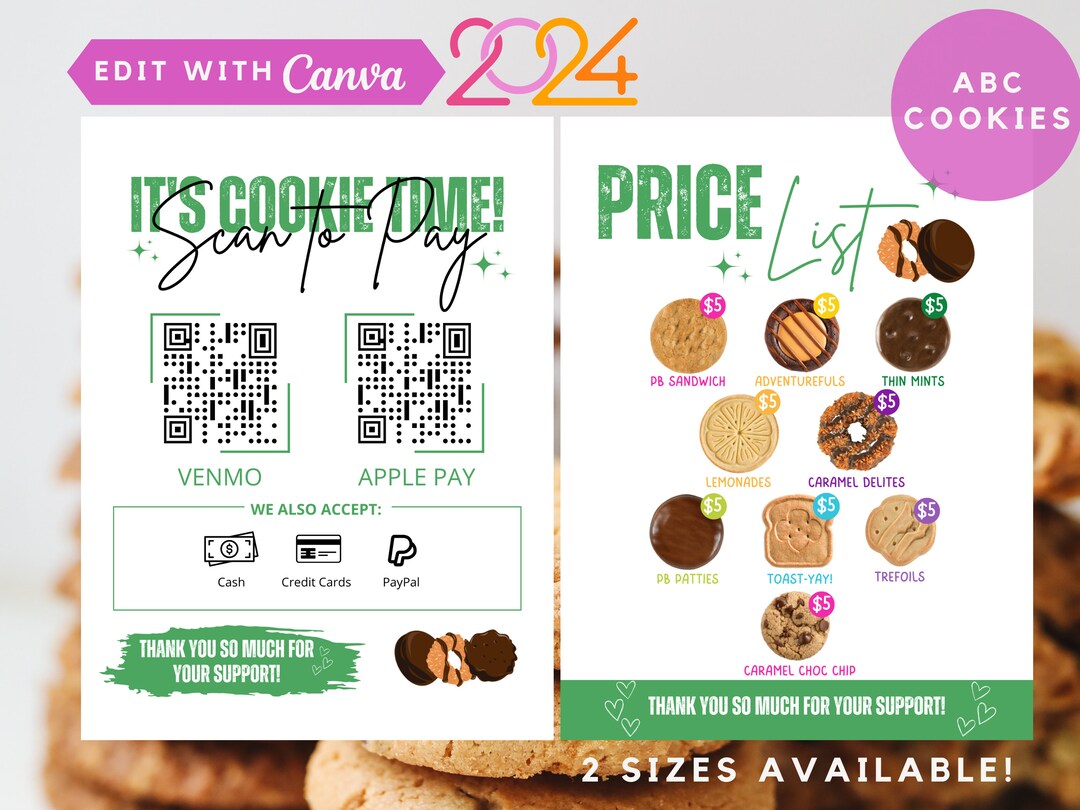 ABC Girl Scout Cookie Sign 2023 2024,we Accept Sign, Scan to Pay Booth ...