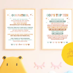 Set of 2 Kid Boho Christian Posters, Lords Prayer, 10 Commandments ...