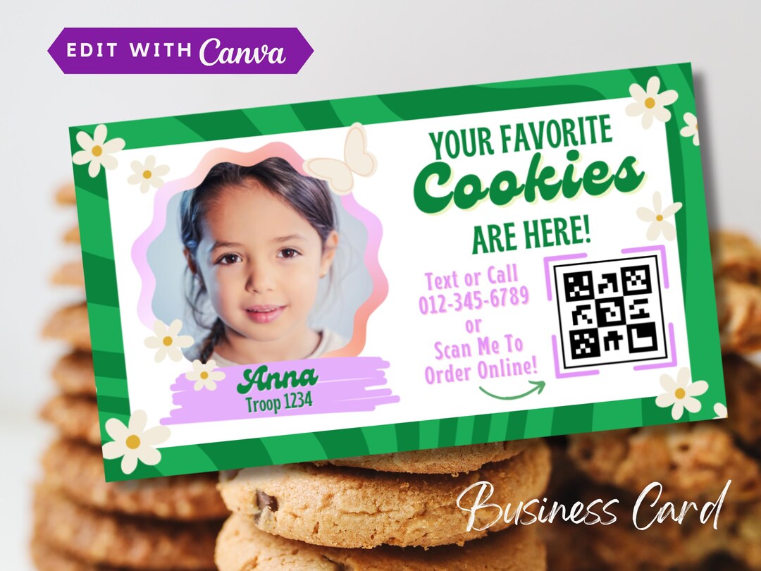 Girl Scout Cookie Sales Business Card Canva Template, Printable LBB ABC ...