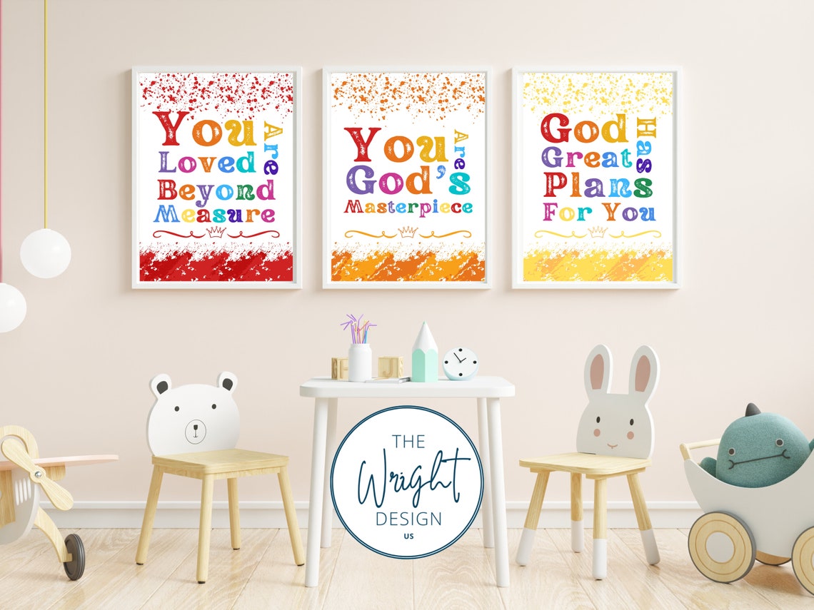 Set of 6 Christian Kids Classroom Rainbow Colors Wall Art, Colorful ...