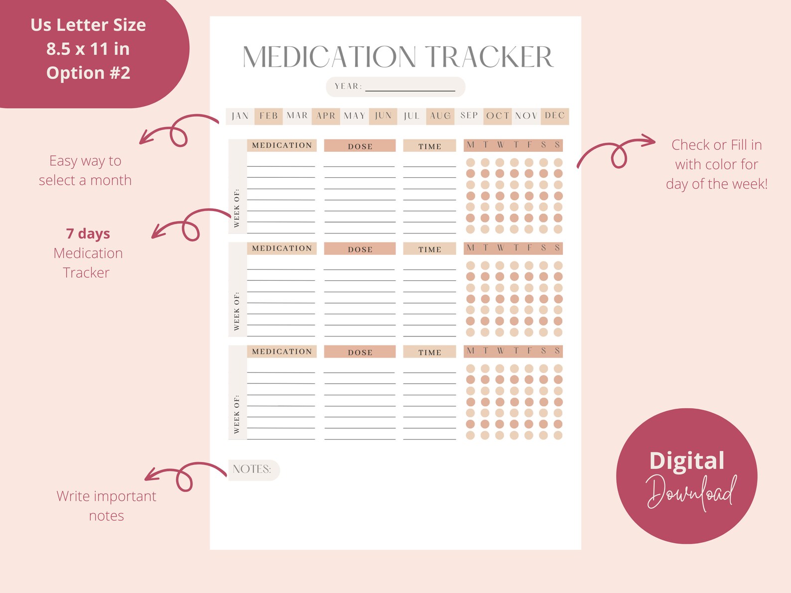 Medicine Tracker Madication Tracker Daily Weekly Medication - Etsy