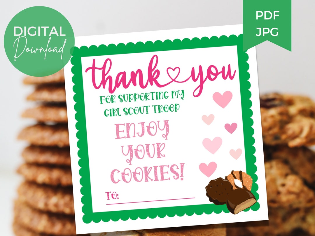 2024 Girl Scout Cookies Thank You Card, Printable LBB ABC Tag, Cookie ...