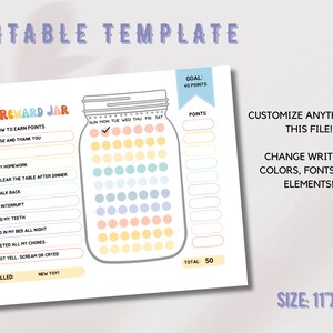 Editable Kids Behavior Chore Chart Jar Printable Reward System - Etsy