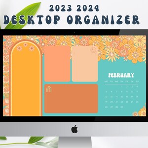 2024 Retro Desktop Wallpaper Organizer Calendar, Blue Yellow Daisy ...