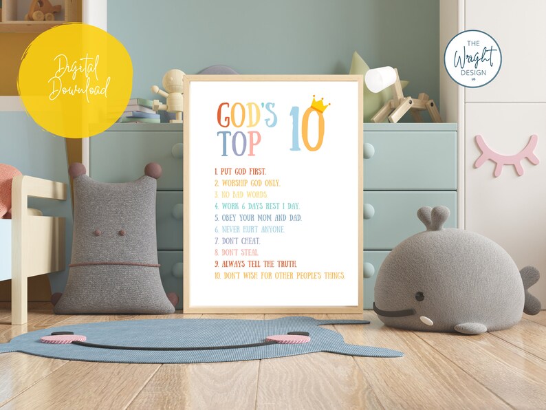Gods Ten Commandments Poster for Kids Colorful Sunday School - Etsy