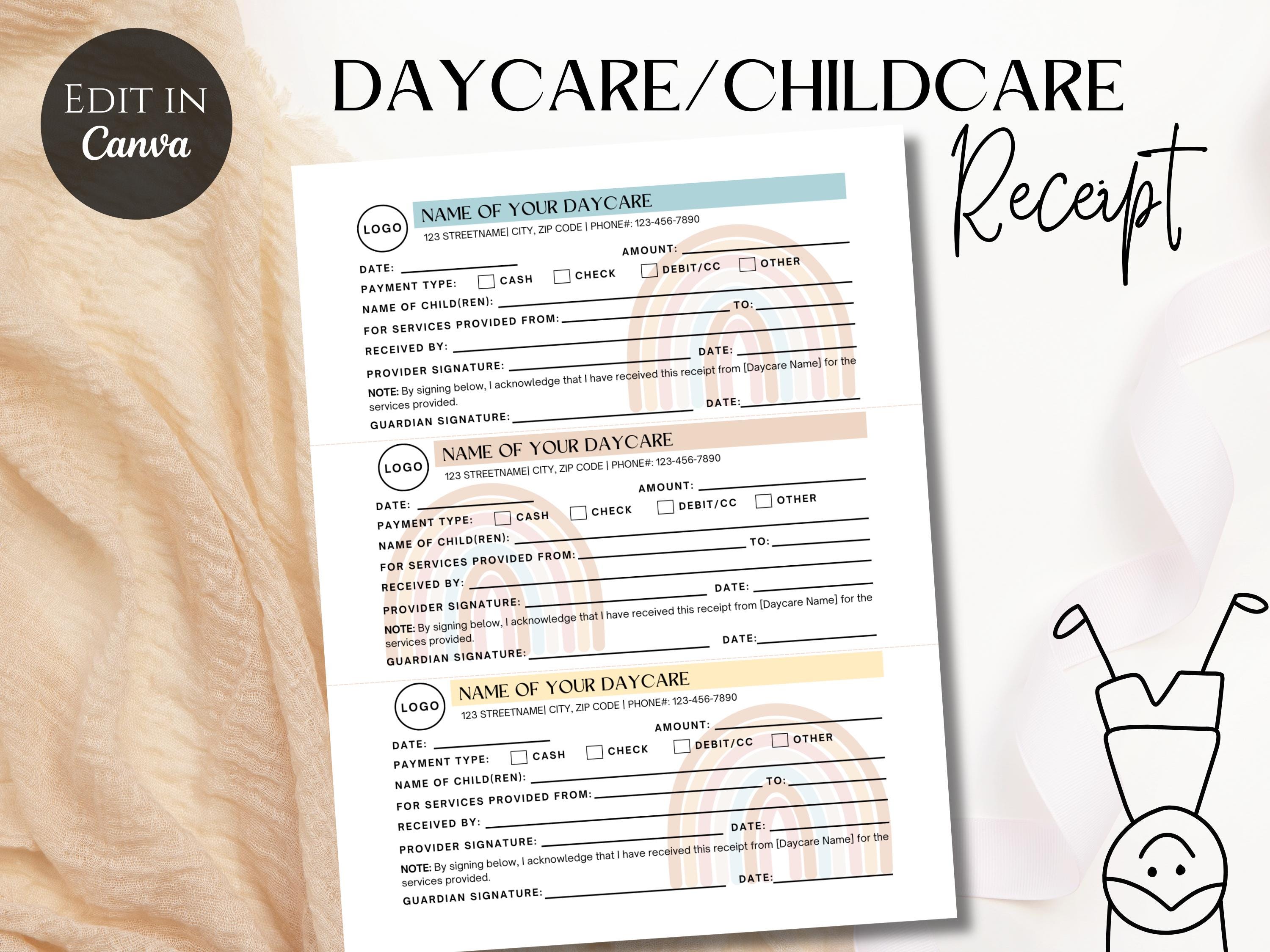 Editable Daycare Receipt, Printable Childcare Receipts & Statements ...