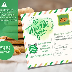 Girl Scout Cookie Thank You Note Template, Editable Printable Girl ...