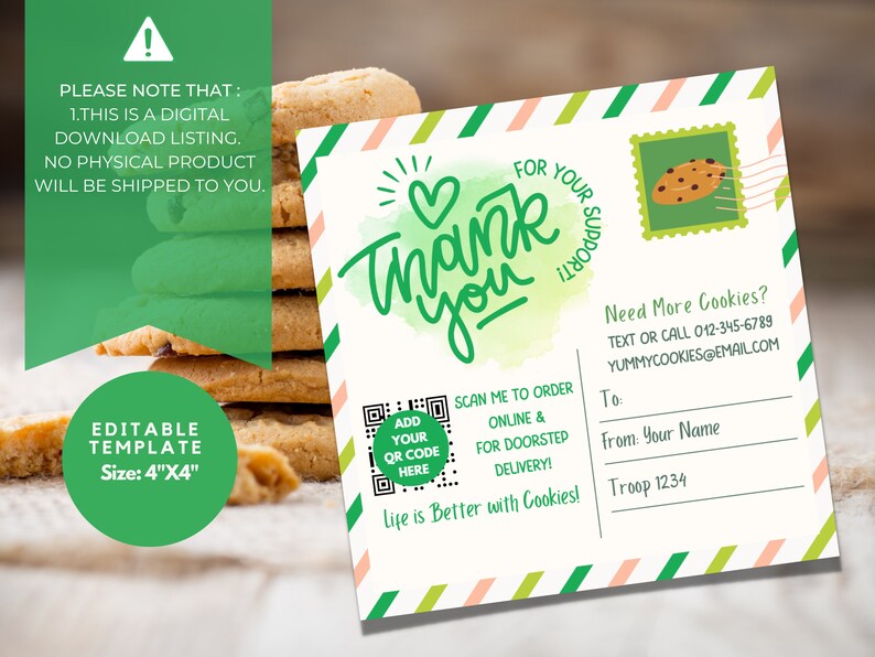 Girl Scout Cookie Thank You Note Template Editable Printable - Etsy