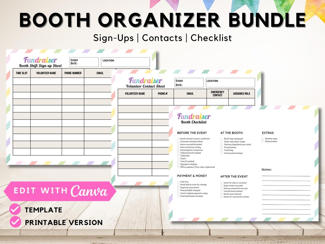 Fundraiser Booth Organizer Printable | Booth Shift Sign-up Sheet ...