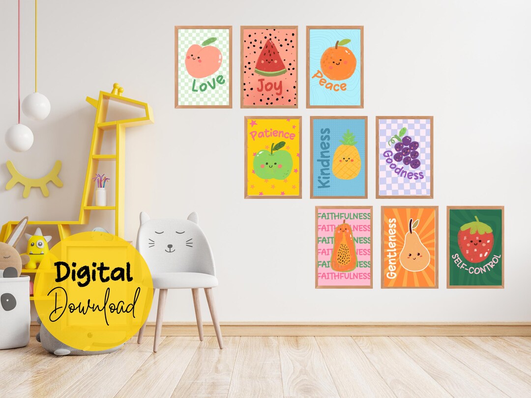 Vibrant Fruit of the Spirit Set - 9 Colorful Christian Nursery Wall ...
