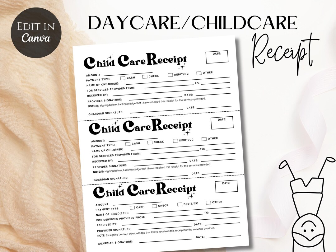 Daycare Receipt Template, Printable Childcare Statement, Tuition Home ...