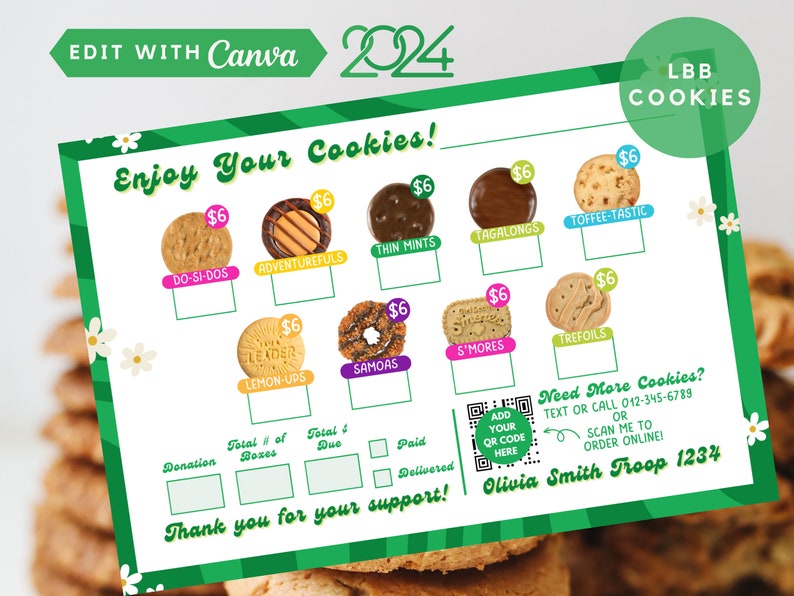 Retro Girl Scout Cookie Thank You Note 2024 Editable Lbb Order Form
